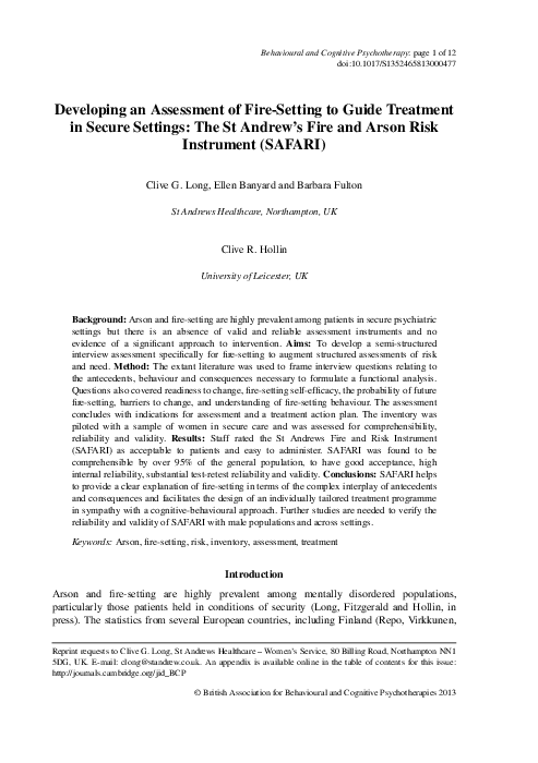(PDF) Developing an Assessment of Fire-Setting to Guide Treatment in ...