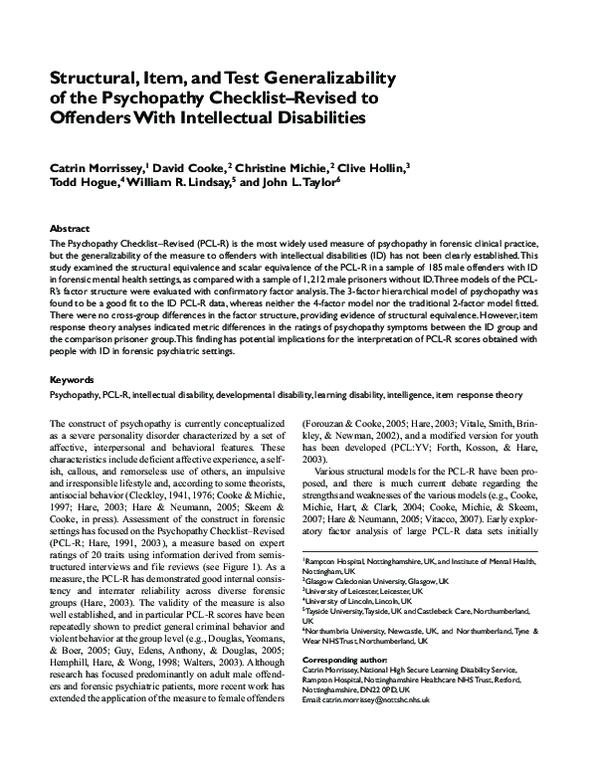(PDF) Structural, Item, and Test Generalizability of the Psychopathy ...