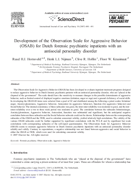 (PDF) Development of the Observation Scale for Aggressive Behavior ...