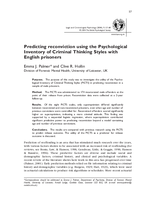 (PDF) Predicting reconviction using the Psychological Inventory of ...