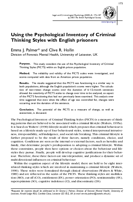 (PDF) Using the Psychological Inventory of Criminal Thinking Styles ...