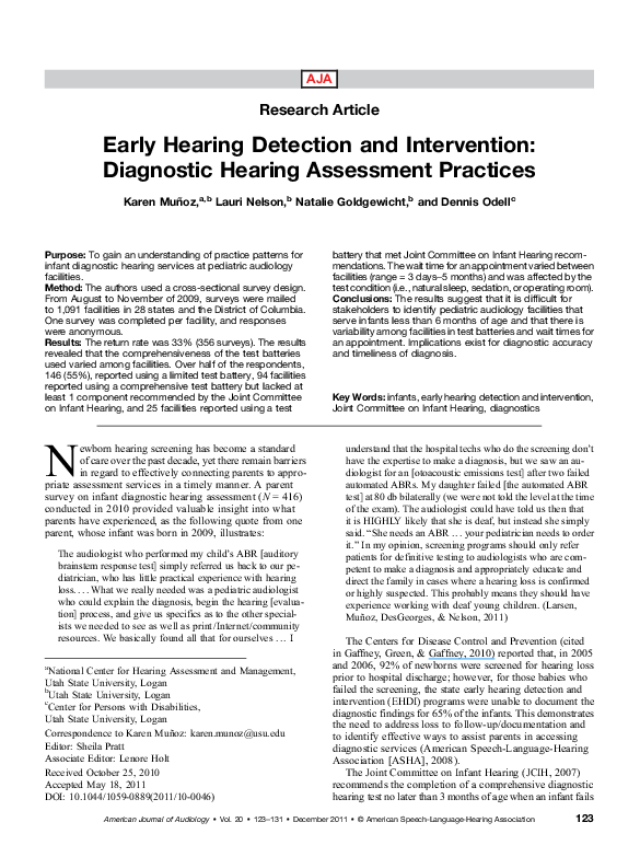 (PDF) Early Hearing Detection and Intervention: Diagnostic Hearing ...