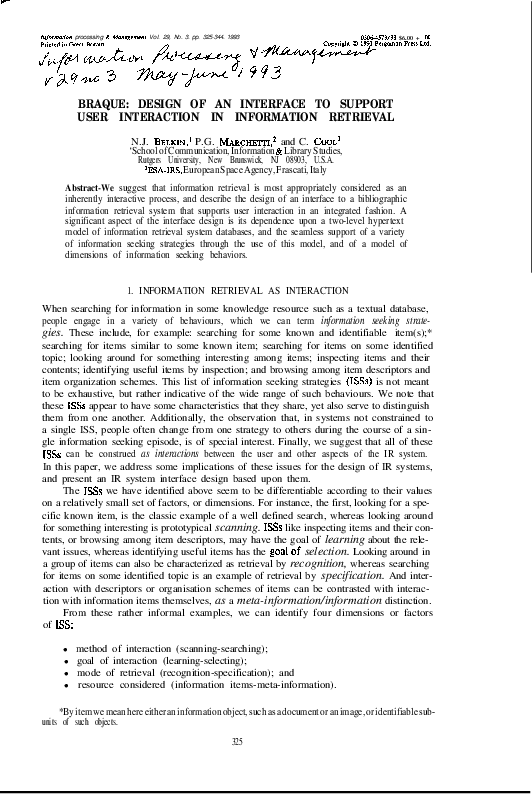 (PDF) BRAQUE: Design of an interface to support user interaction in information retrieval