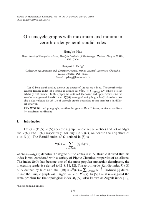 (PDF) On Unicycle Graphs with Maximum and Minimum Zeroth-order Genenal Randić Index