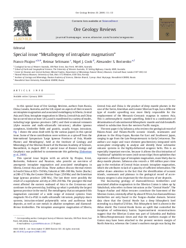 (PDF) Special issue “Metallogeny of intraplate magmatism”