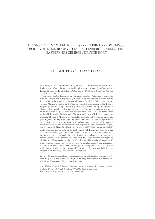 (PDF) Plagioclase-mantled K-feldspar in the Carboniferous porphyritic ...
