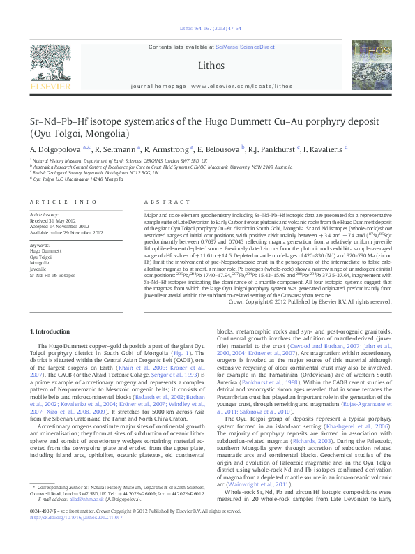 (PDF) Sr–Nd–Pb–Hf isotope systematics of the Hugo Dummett Cu–Au ...