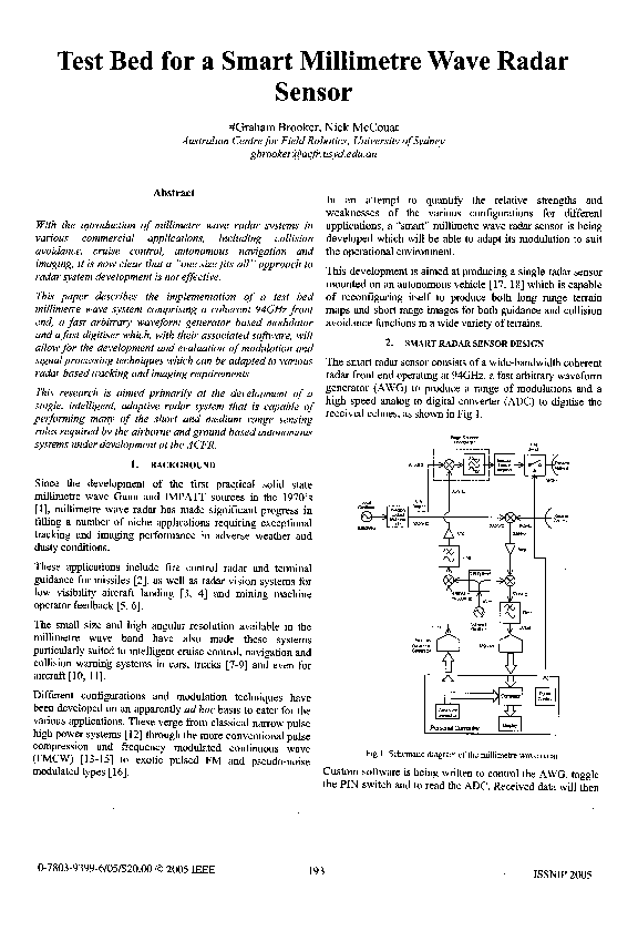 (PDF) Test Bed for a Smart Millimetre Wave Radar Sensor