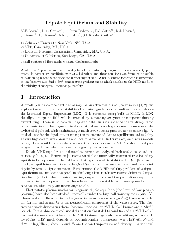 (PDF) Dipole equilibrium and stability