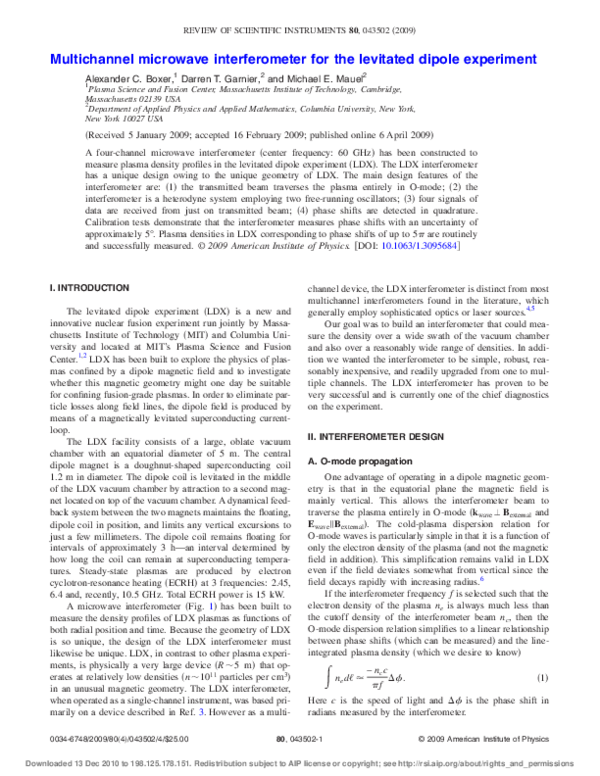 (PDF) Multichannel microwave interferometer for the levitated dipole ...