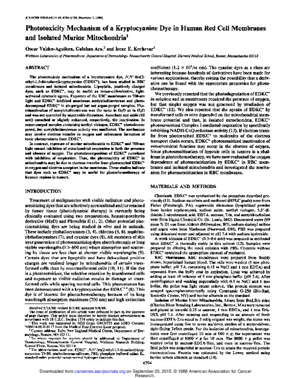 (PDF) Phototoxicity mechanism of a kryptocyanine dye in human red cell ...