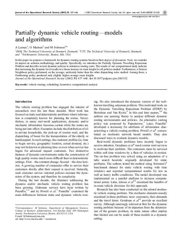 (PDF) Partially dynamic vehicle routing—models and algorithms