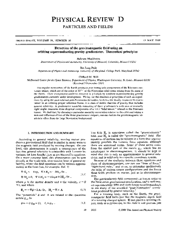 Pdf Detection Of The Gravitomagnetic Field Using An Orbiting Superconducting Gravity