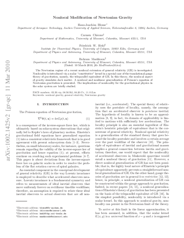 (PDF) Nonlocal modification of Newtonian gravity