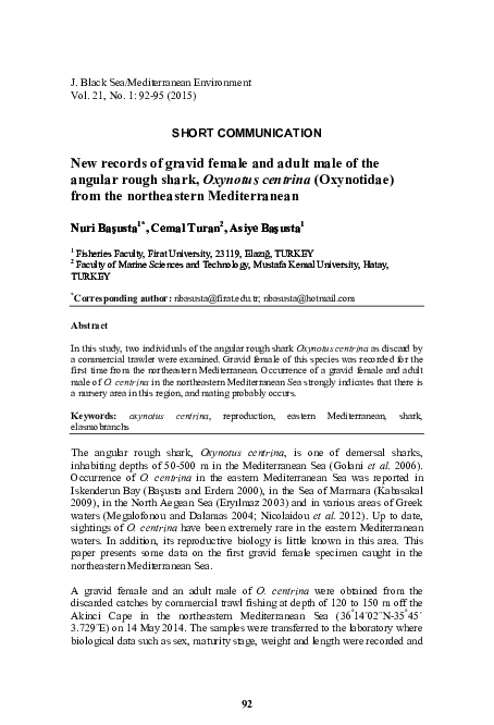 (PDF) New records of gravid female and adult male of the angular rough ...