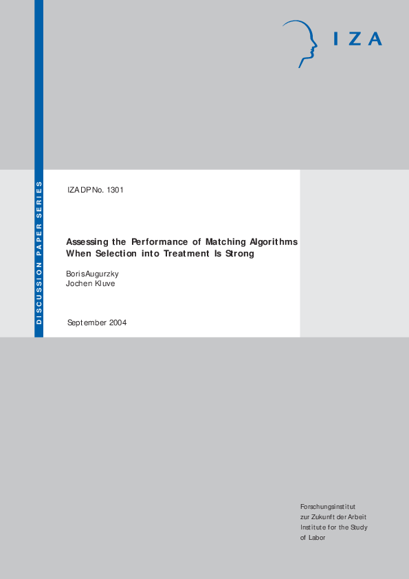 Pdf Assessing The Performance Of Matching Algorithms When Selection Into Treatment Is Strong