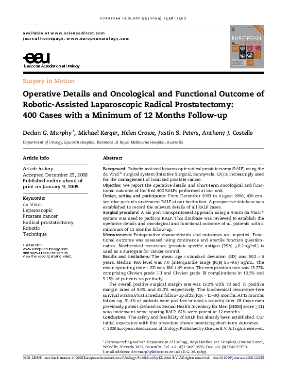 Pdf Robotic Assisted Laparoscopic Prostatectomy Performed After Previous Suprapubic