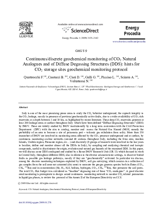 (PDF) Continuous/discrete geochemical monitoring of CO2 natural analogues and of Diffuse ...