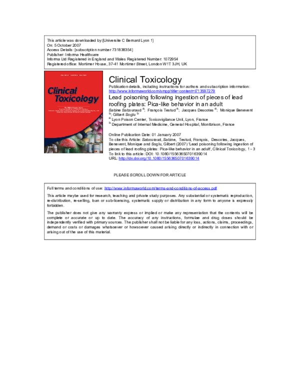 (PDF) Lead poisoning following ingestion of pieces of lead roofing ...