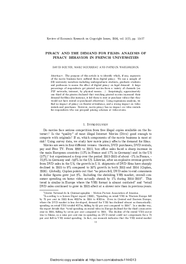(PDF) Piracy and Demands for Films: Analysis of Piracy Behavior in ...