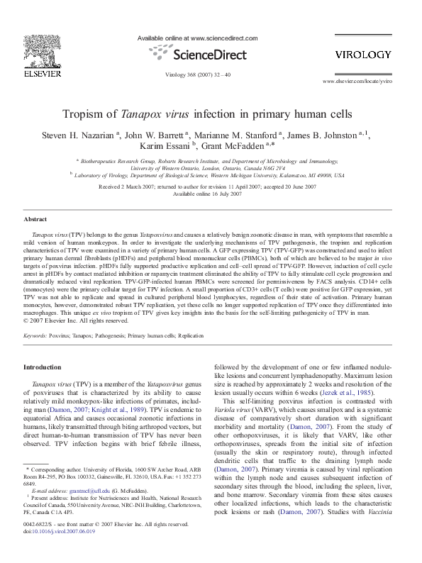 (PDF) Tropism of Tanapox virus infection in primary human cells