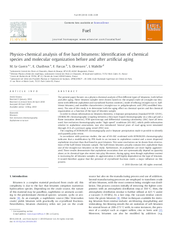 (PDF) Physico-chemical analysis of five hard bitumens: Identification ...
