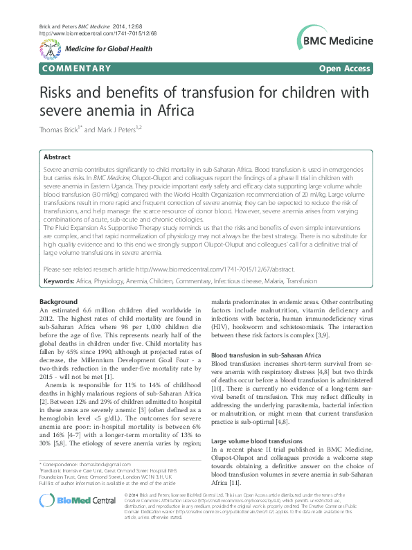 (PDF) Anaemia and blood transfusion in African children presenting to ...