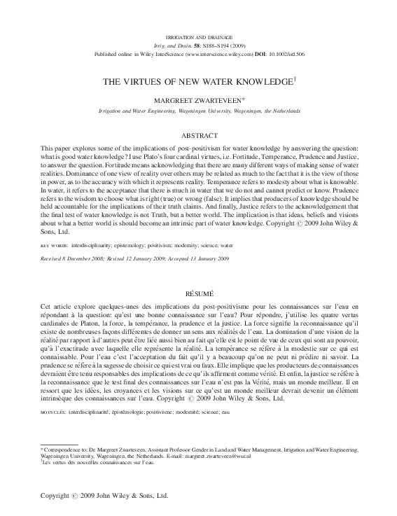 (PDF) The virtues of new water knowledge: exploring the implications of ...