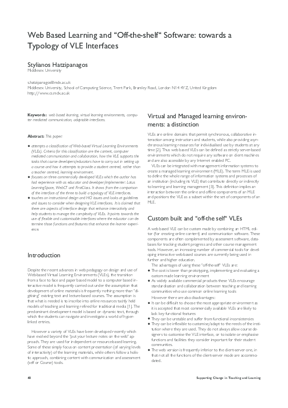 (PDF) Web Based Learning and ªOff-the-Shelfª Software: Towards a Typology of VLE Interfaces