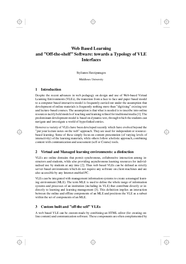 (PDF) Web Based Learning and "Off-the-shelf" Software: towards a Typology of VLE Interfaces