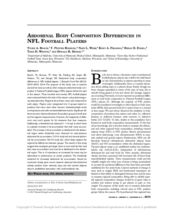 (PDF) Abdominal Body Composition Differences in NFL Football Players