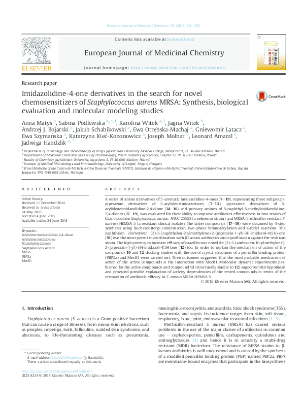 (PDF) Imidazolidine-4-one derivatives in the search for novel chemosensitizers of Staphylococcus ...