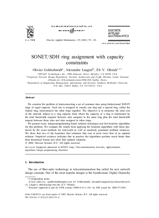 (PDF) SONET/SDH ring assignment with capacity constraints