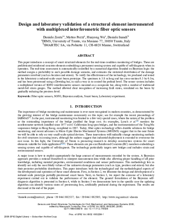 Pdf Design And Laboratory Validation Of A Structural Element Instrumented With Multiplexed