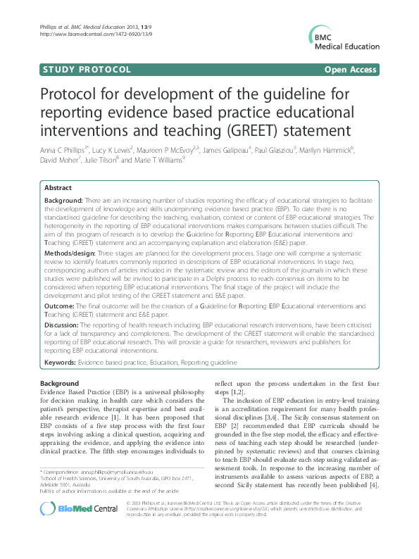 (PDF) Protocol for development of the guideline for reporting evidence ...
