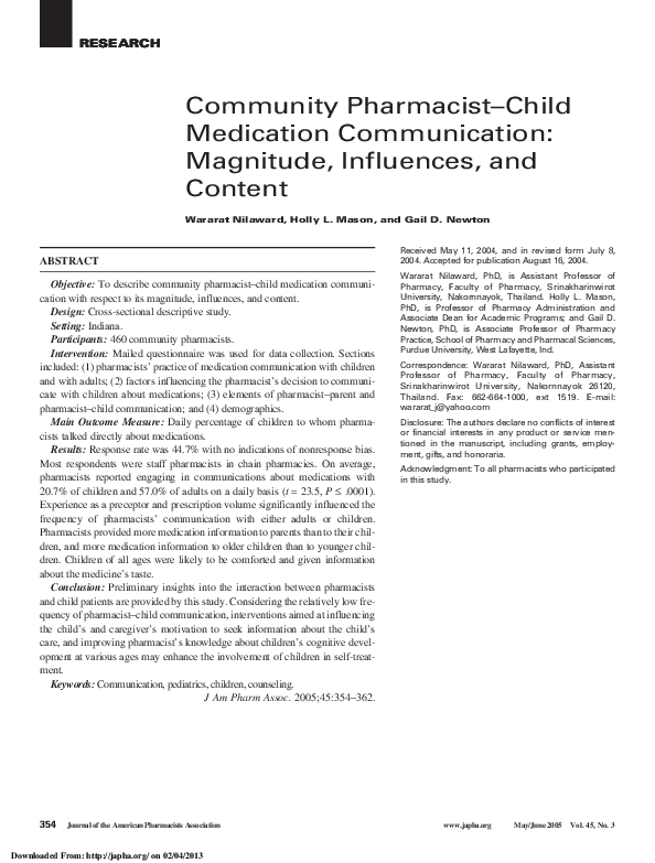 (PDF) Community Pharmacist–Child Medication Communication: Magnitude ...