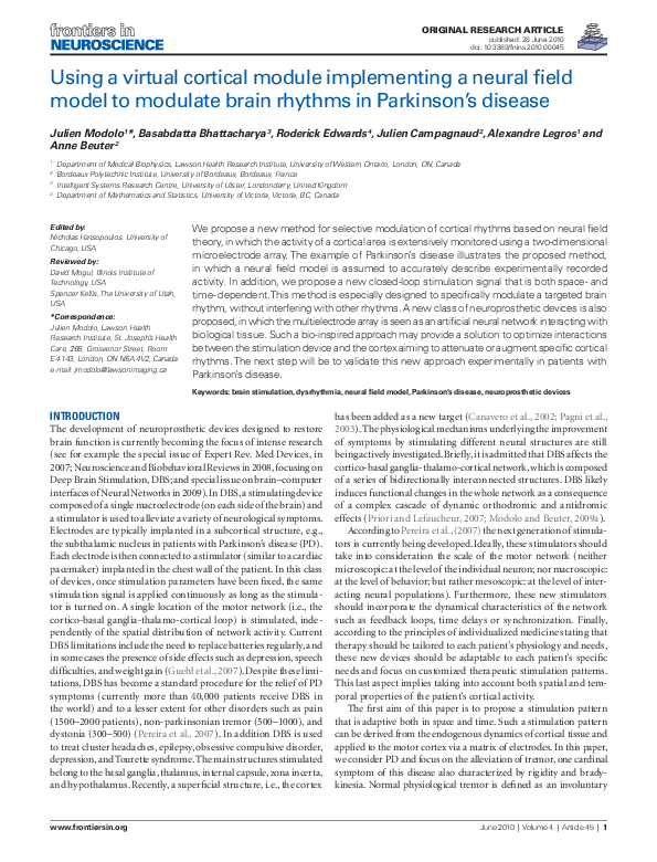 (PDF) Using a virtual cortical module implementing a neural field model to modulate brain ...