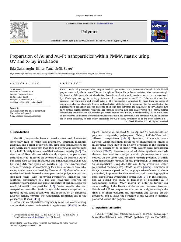(PDF) Preparation of Au and Au–Pt nanoparticles within PMMA matrix ...