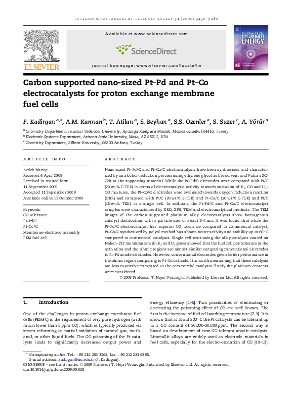 Pdf Carbon Supported Nano Sized Pt Pd And Pt Co Electrocatalysts For