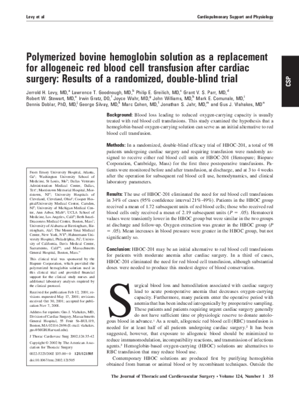 (PDF) Polymerized bovine hemoglobin solution as a replacement for ...