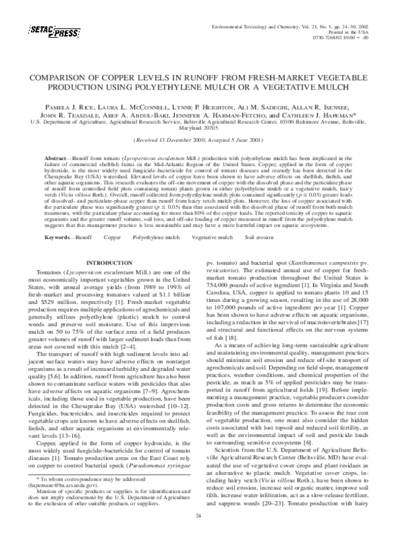 (PDF) COMPARISON OF COPPER LEVELS IN RUNOFF FROM FRESH-MARKET VEGETABLE ...