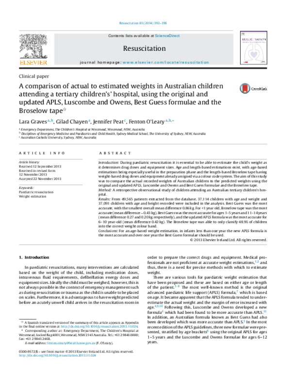 (PDF) A comparison of actual to estimated weights in Australian ...
