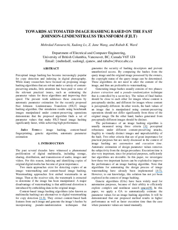 (PDF) Towards automated image hashing based on the Fast Johnson ...