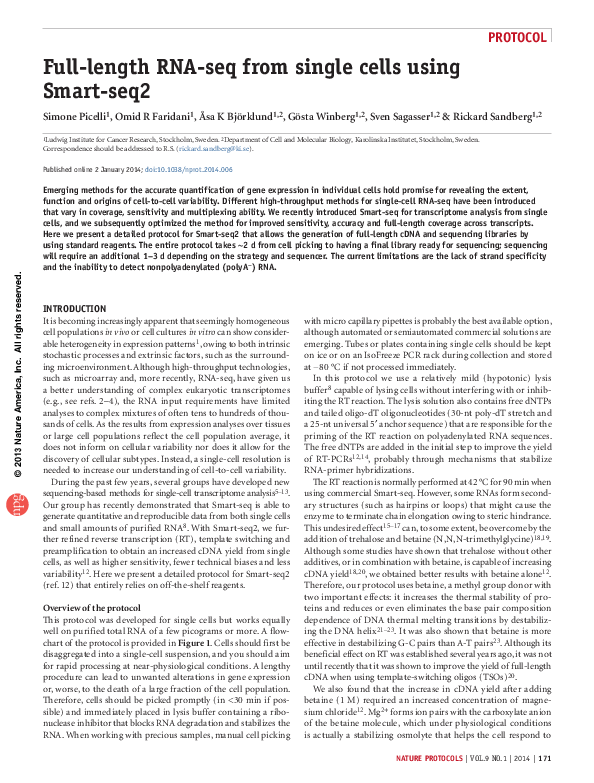 Pdf Full Length Rna Seq From Single Cells Using Smart Seq2