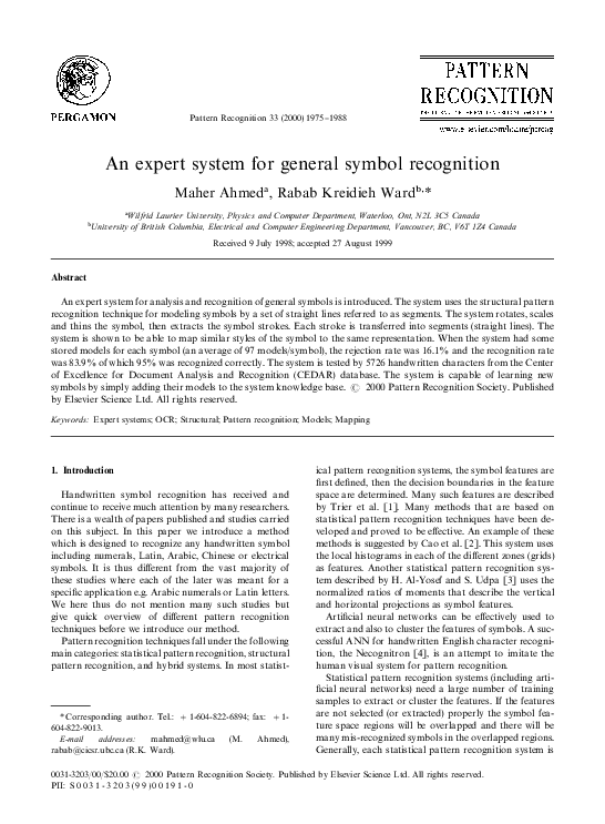 (PDF) An expert system for general symbol recognition