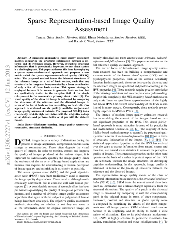 (PDF) Sparse representation-based image quality assessment
