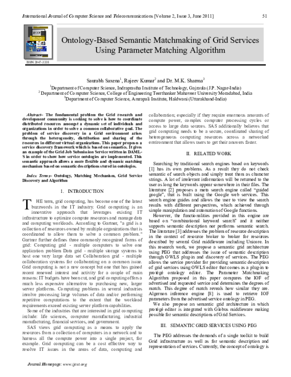 Pdf Ontology Based Semantic Matchmaking Of Grid Services Using Parameter Matching Algorithm 