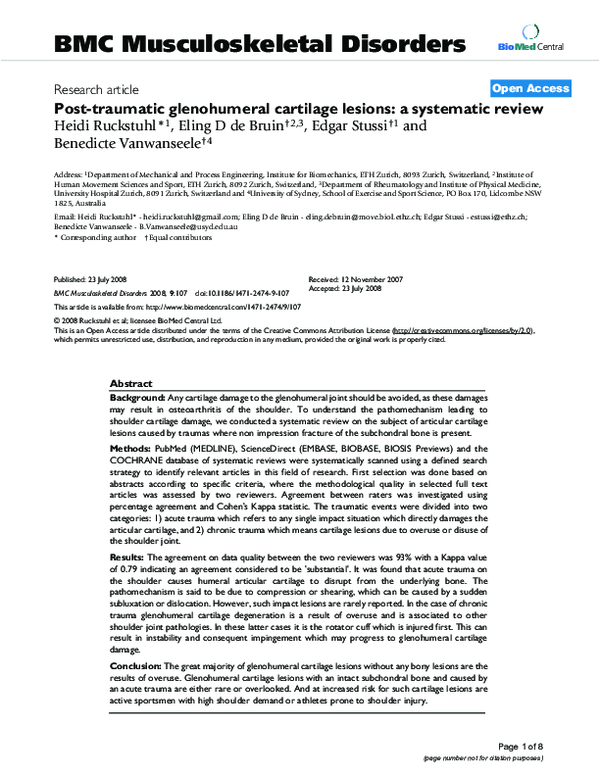 (PDF) Post-traumatic glenohumeral cartilage lesions: a systematic review
