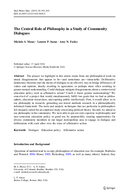 (PDF) The Central Role of Philosophy in a Study of Community Dialogues