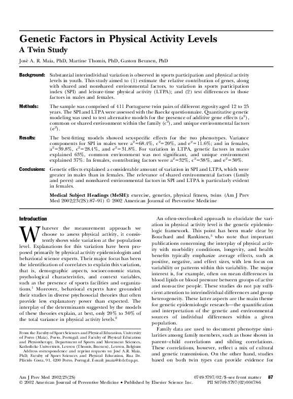 (PDF) Genetic factors in physical activity levels